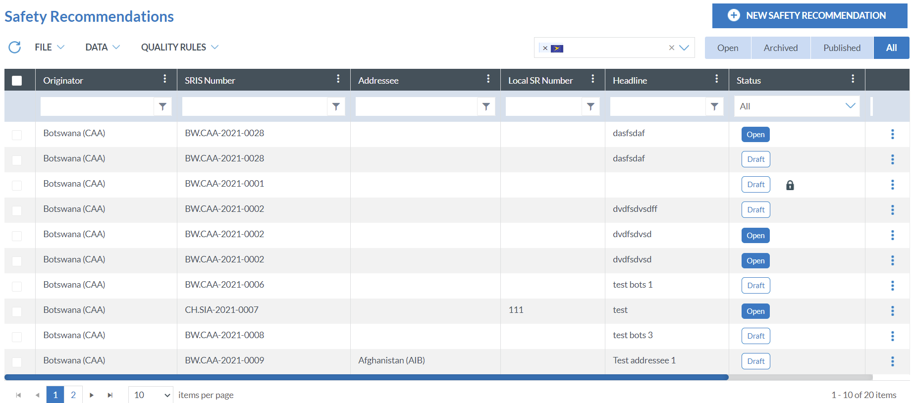 ECCAIRS 2 Central Hub | Safety Recommendations
